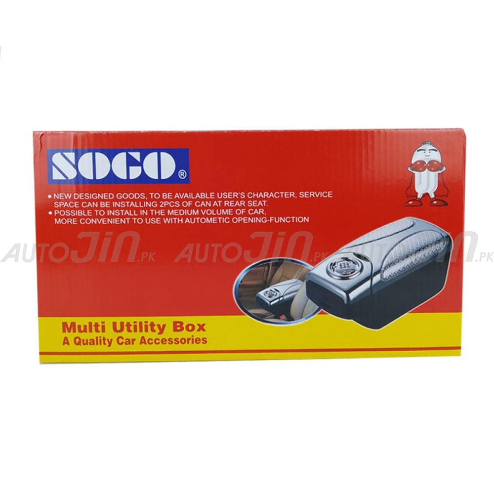 Sogo Universal Arm Rest Centre Console Storage Leather Box - Carbon Fi