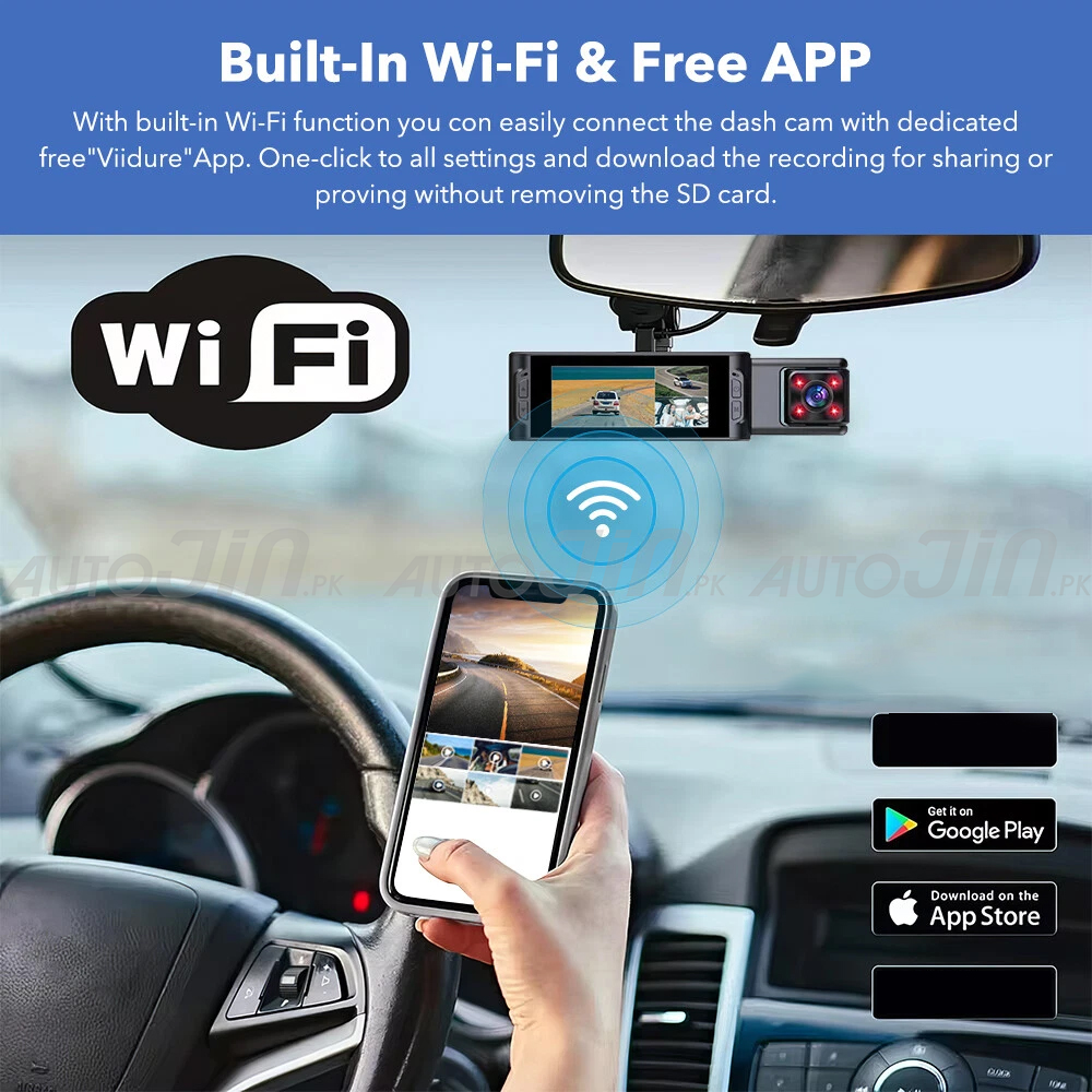 Wifi Triple Channel Lens Dash Cam Car Front Inside Rear View DVR Camer
